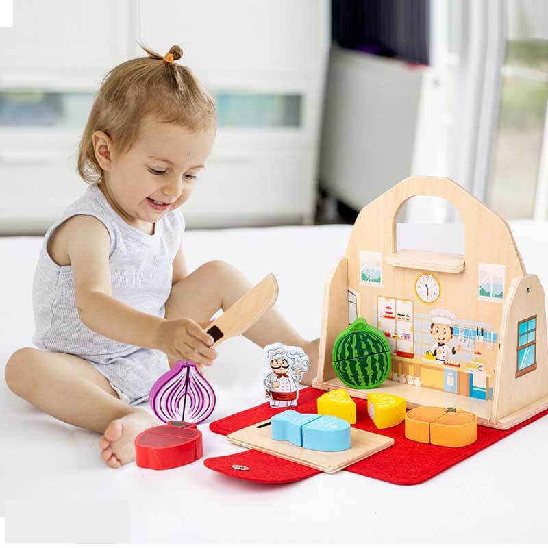 Wooden Portable Kitchen Toys, Interactive Children's Kitchen and ...